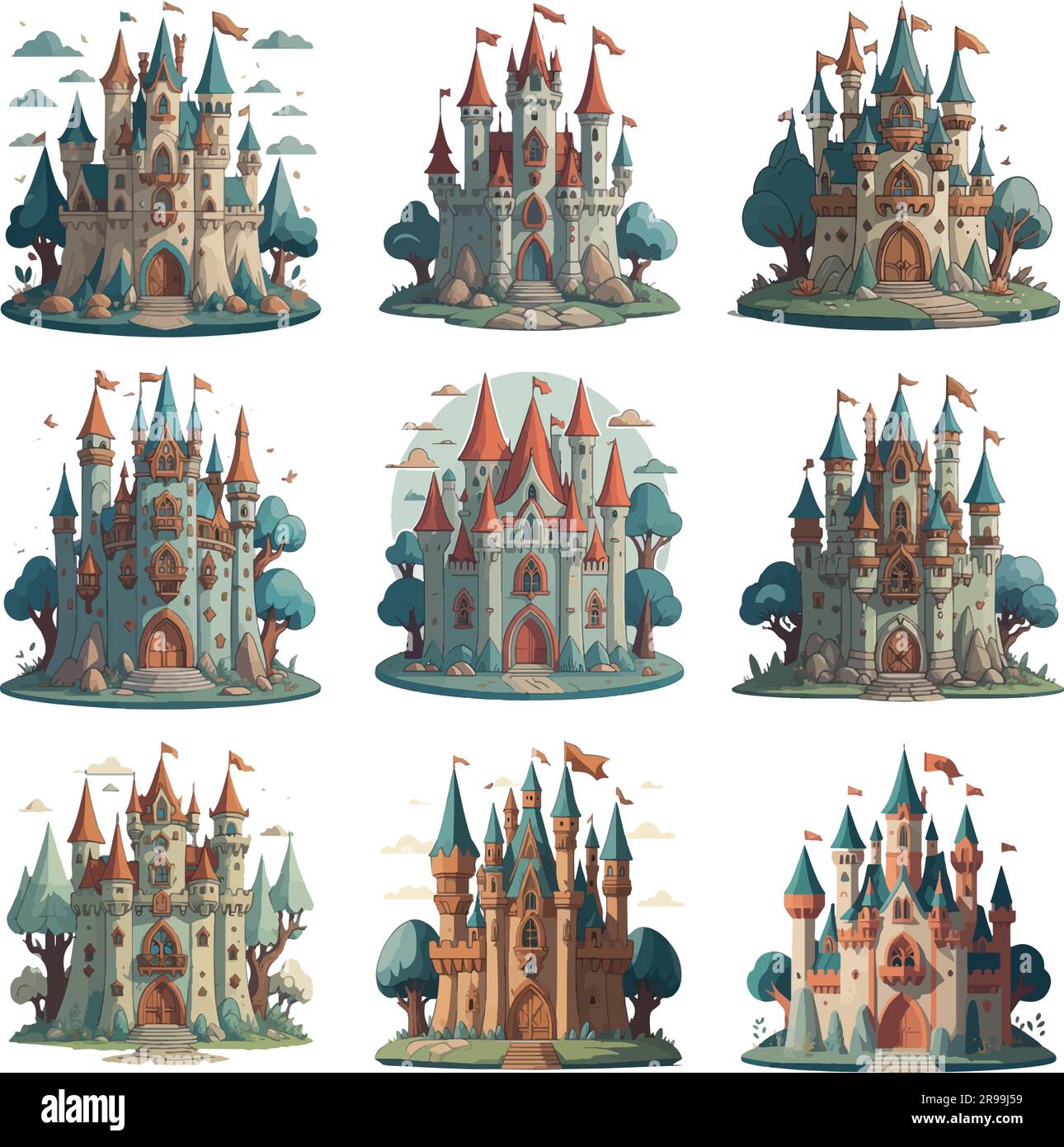 Beautiful fantasy set of elves castles vector Stock Vector Image & Art ...
