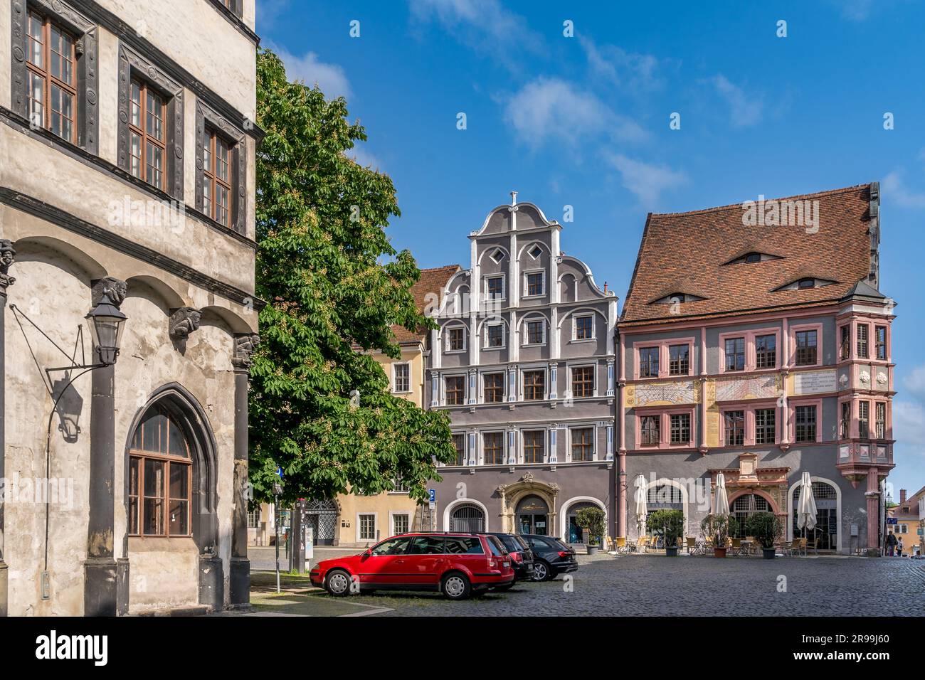 Renaissance corner house, with grey and white decoration with no people ...