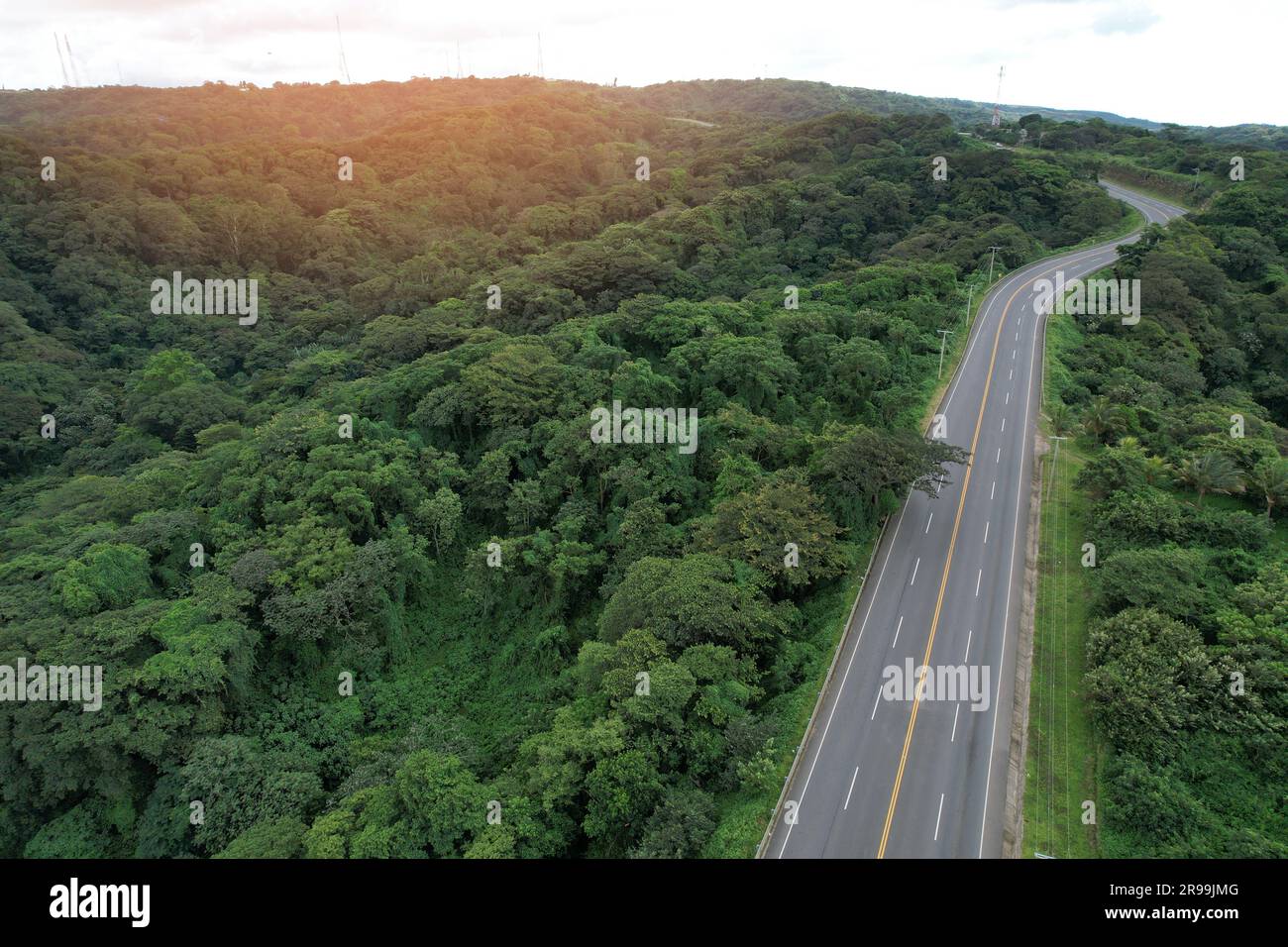 Mountain empty highway road around green jungle background aerial view ...