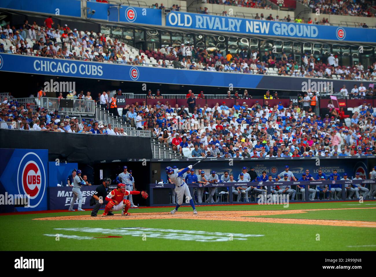 Chicago Cubs' Dansby Swanson bats during the MLB London Series match at ...