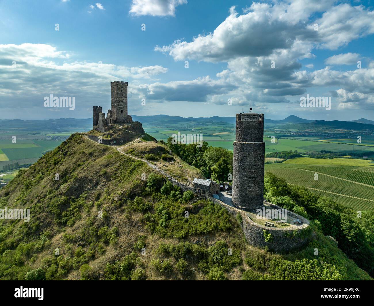Aerial view of the remains of Hazmburk medieval castle with a circular ...