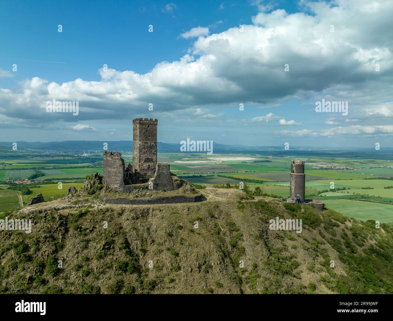 Aerial view of the remains of Hazmburk medieval castle with a circular ...