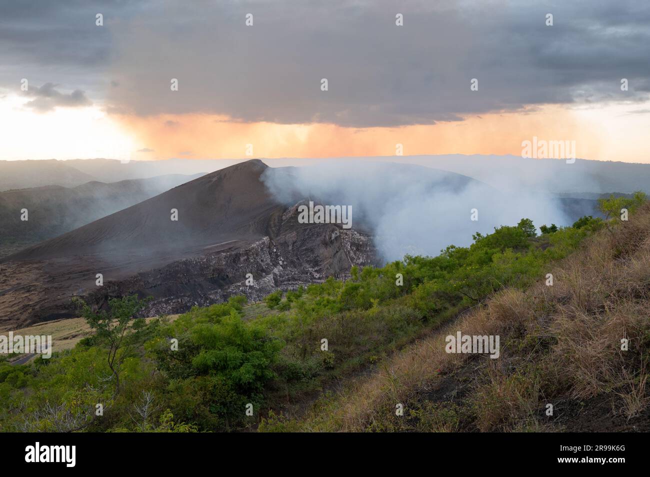 Vacation on Nicaragua Masaya volcano park on sunset time Stock Photo ...