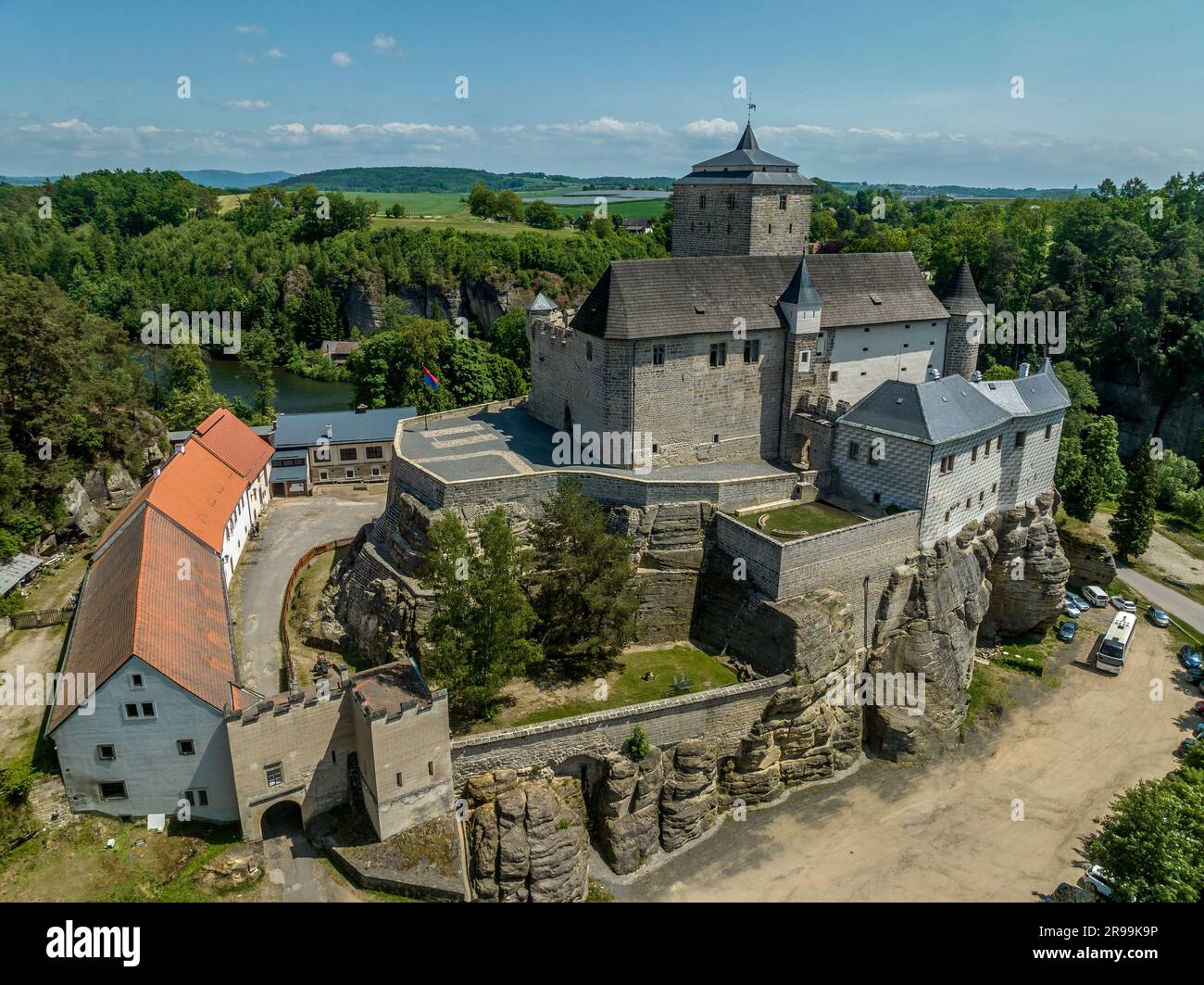 Aerial view of Kost castlein Libosovice , built in high Gothic style ...