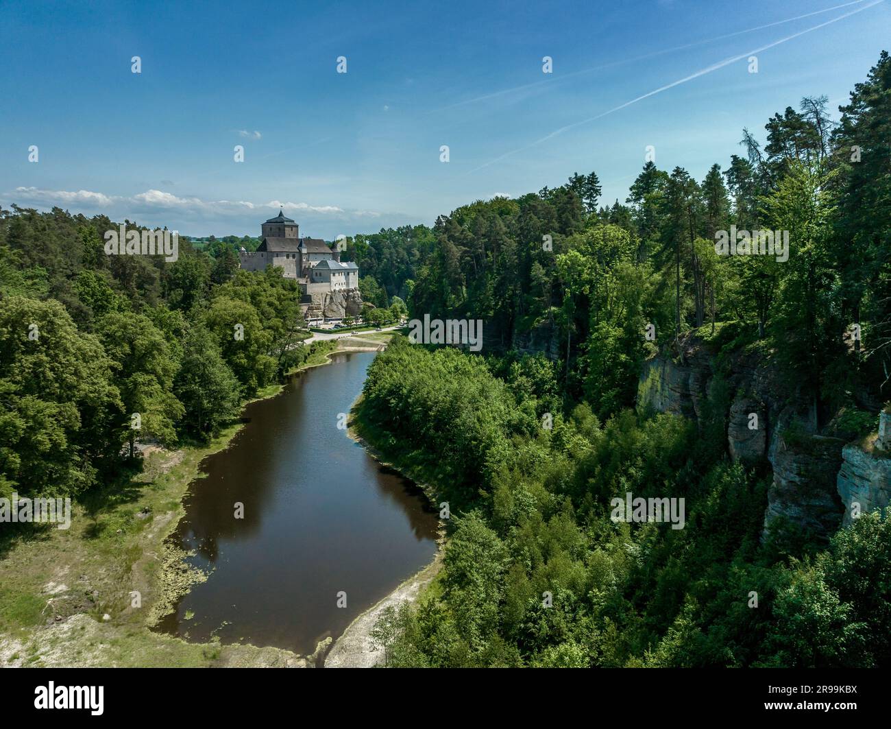 Aerial view of Kost castlein Libosovice , built in high Gothic style ...