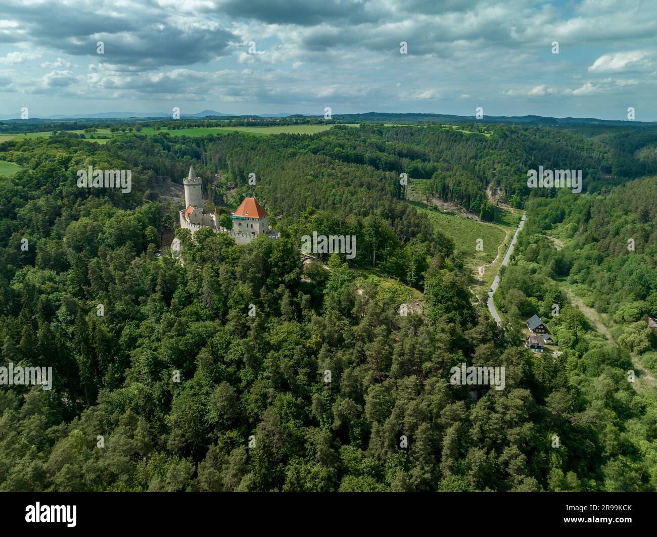 Aerial view of Kokořín Kokorin Castle in Czechia Neo-gothic ...