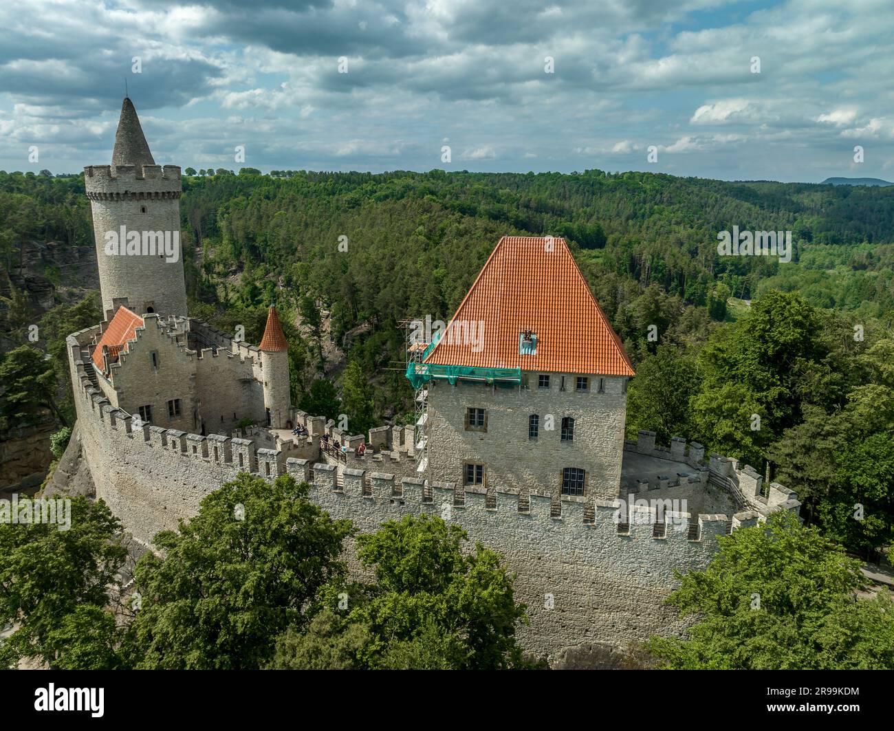 Aerial view of Kokořín Kokorin Castle in Czechia Neo-gothic ...