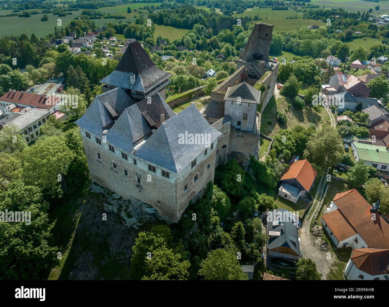 Aerial view of Lipnice nad Sázavou Castle in Czechia built in late ...
