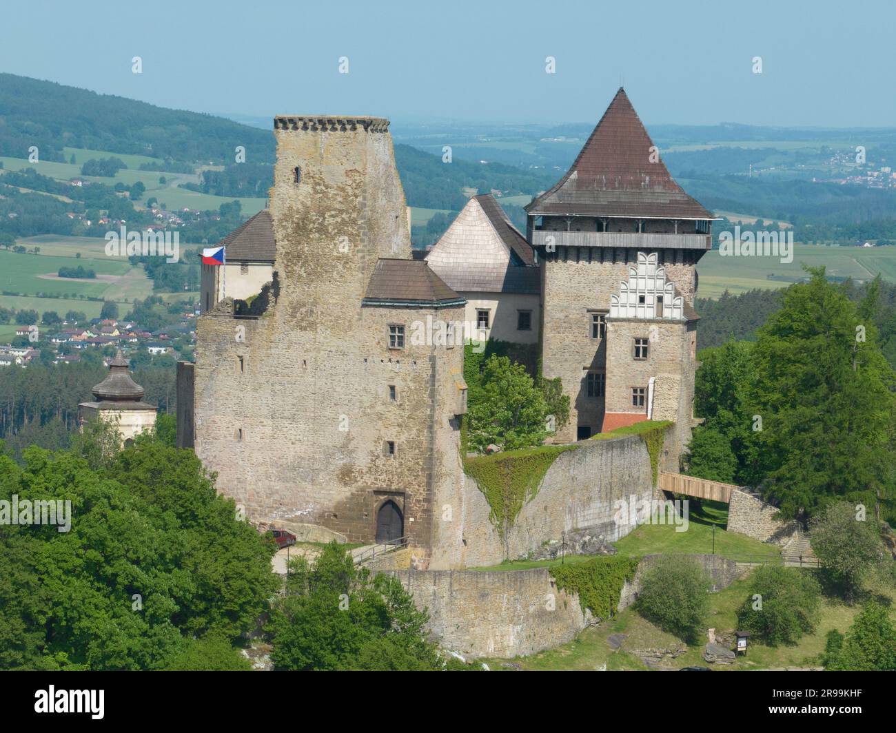Aerial view of Lipnice nad Sázavou Castle in Czechia built in late ...