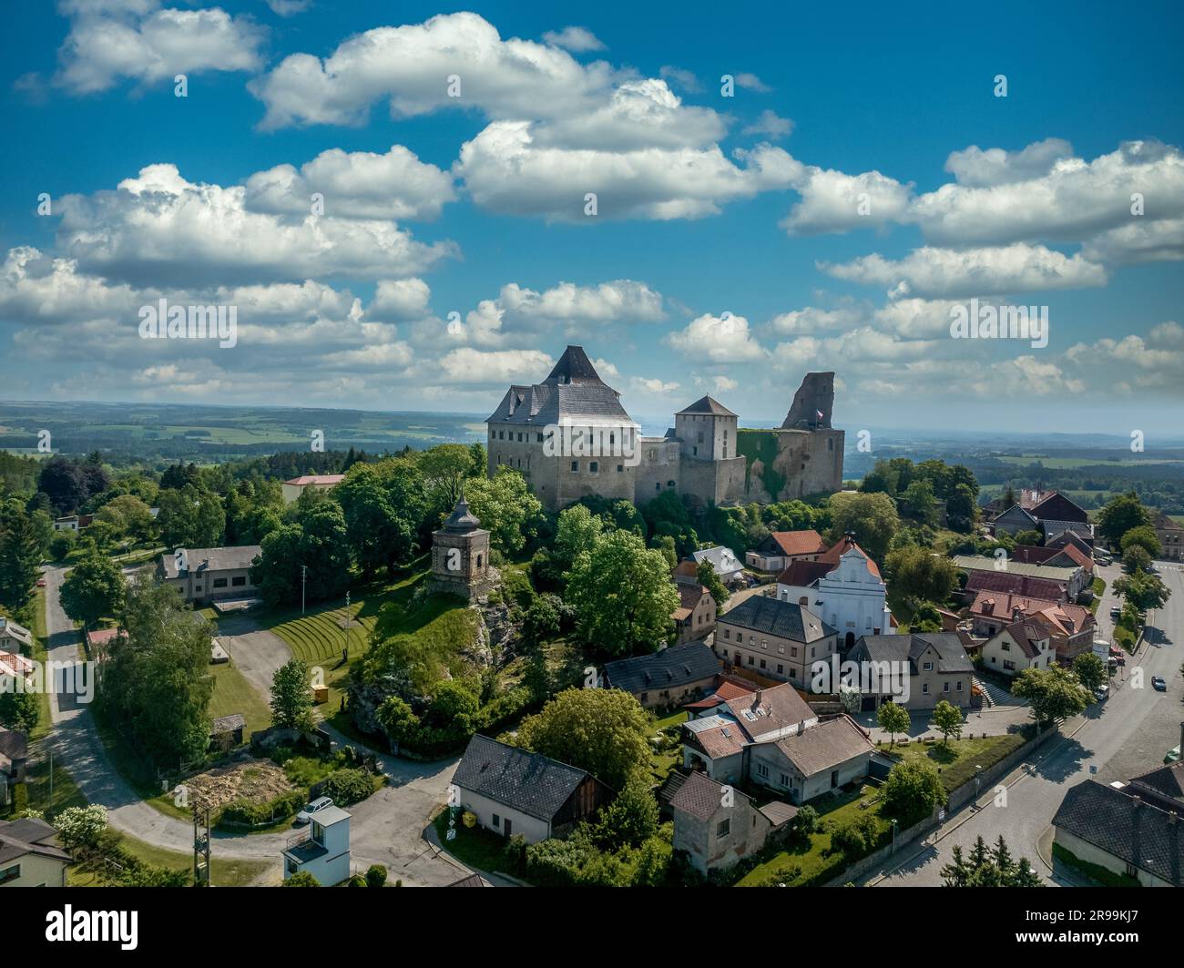 Aerial view of Lipnice nad Sázavou Castle in Czechia built in late ...