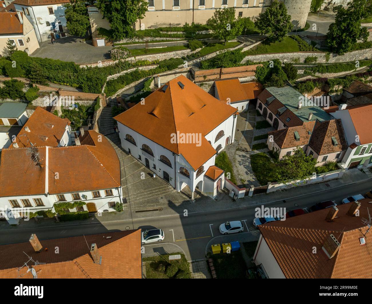 Aerial view of restored Baroque Mikulov castle in Southern Bohemia also ...