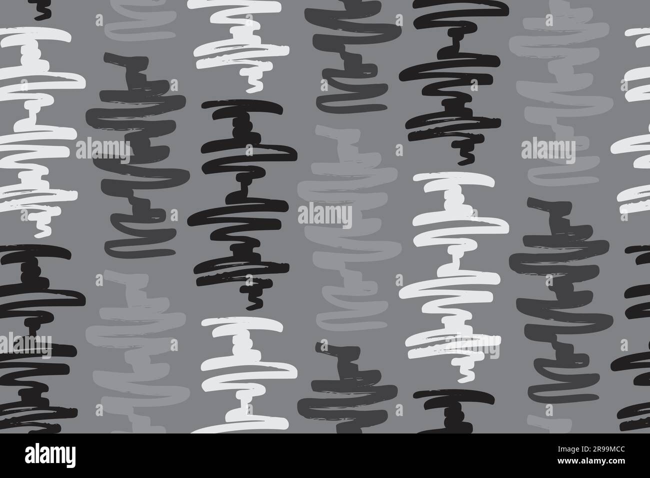 Wavy doodle seamless pattern. Bold ink lines ornament. Hand drawn black ...