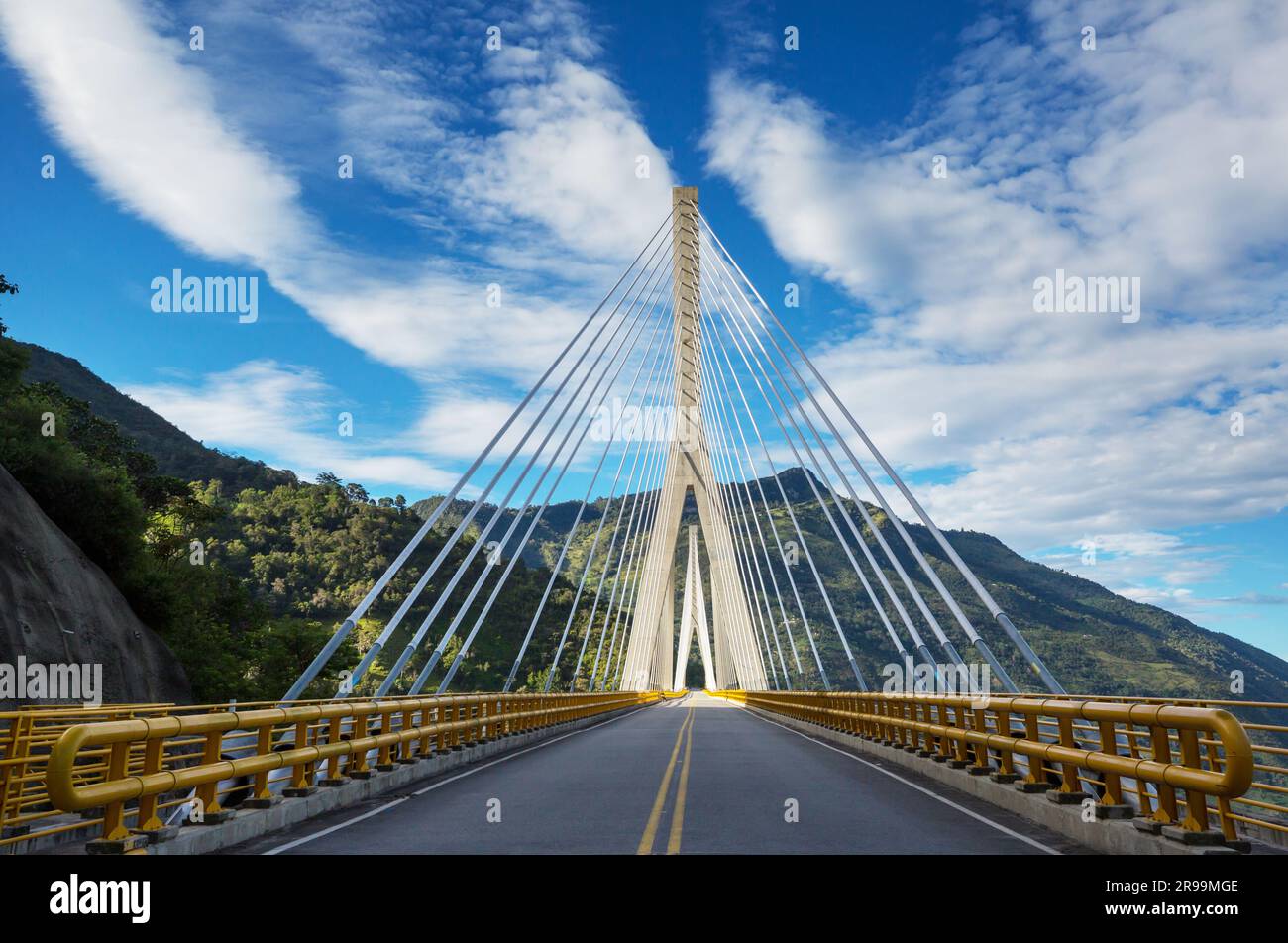 Modern bridge in colombian mountains Stock Photo - Alamy