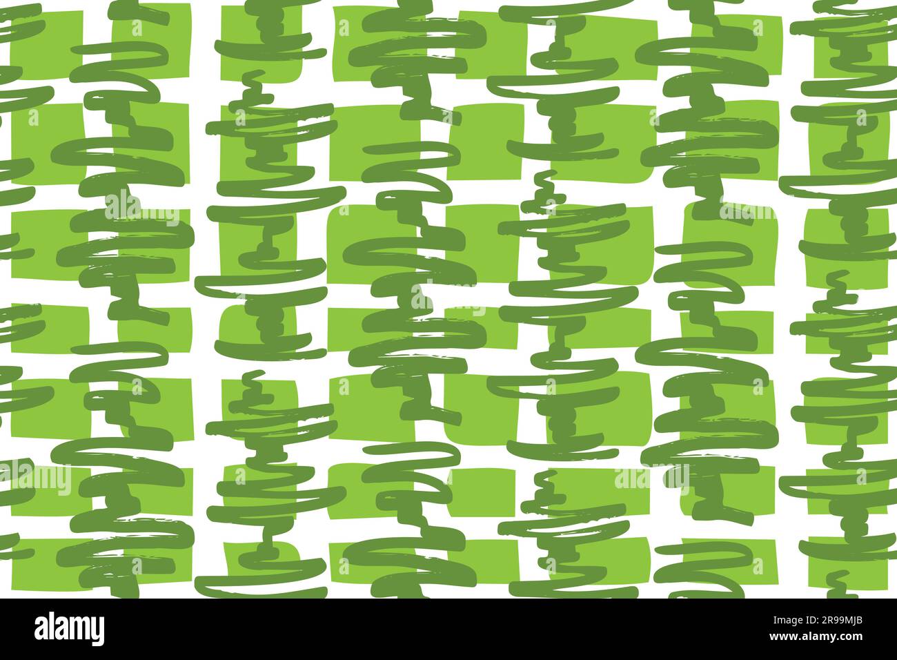 Wavy doodle seamless pattern. Bold ink lines ornament. Hand drawn green ...