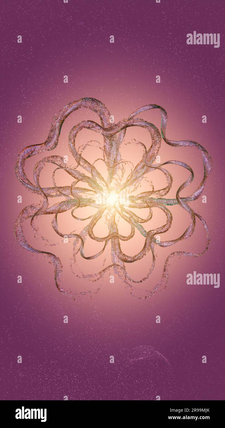 Dynamic Pink Liquid Flower Swirls on Purple Background with Flying ...