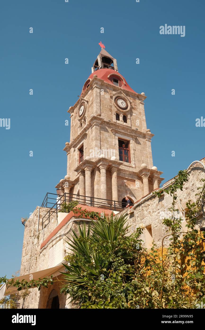 Roloi Clock Tower in Rhodes Old Town Stock Photo - Alamy