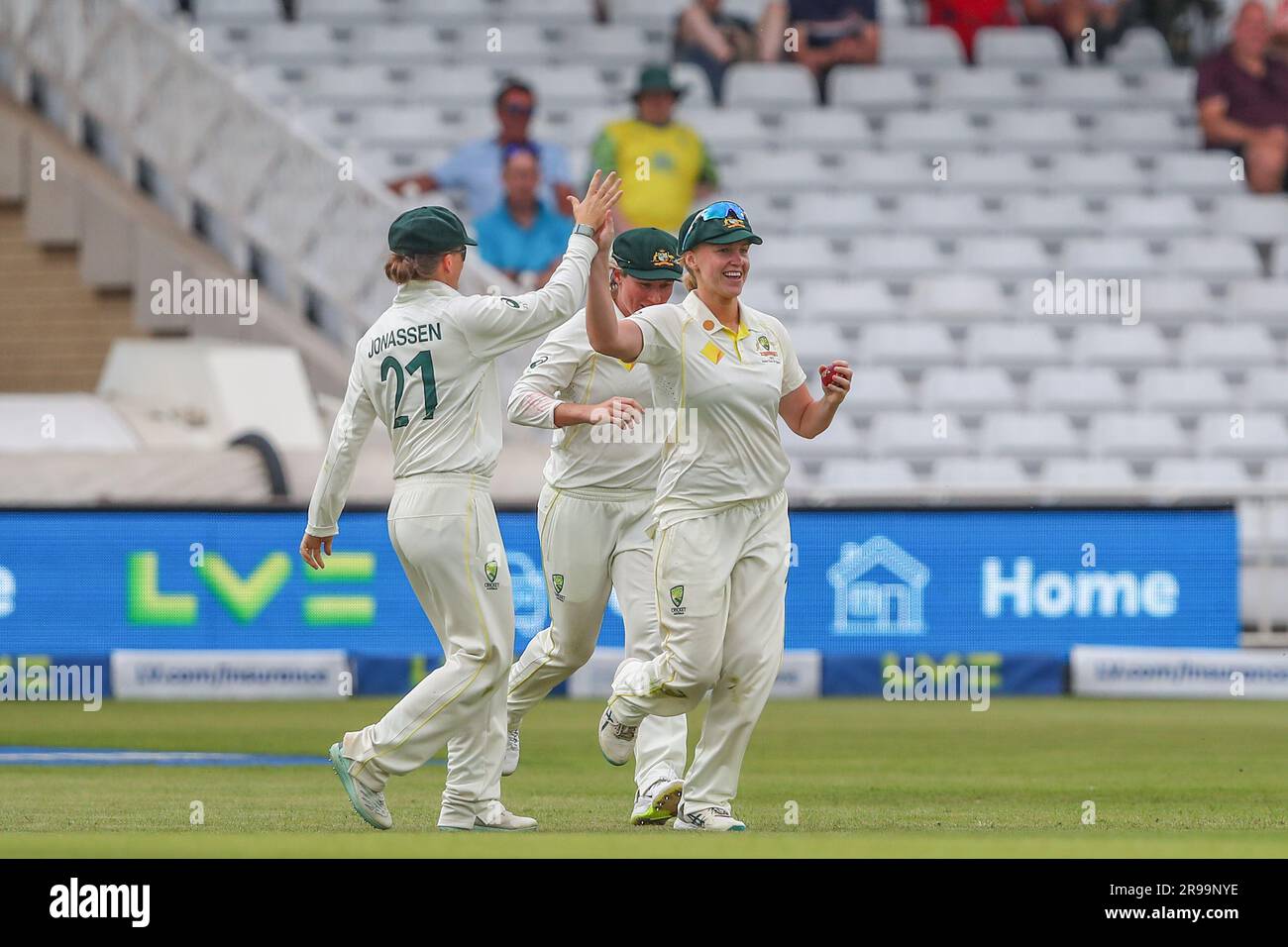 Kim Garth of Australia celebrates the dismissal of Nat Sciver-Brunt of ...