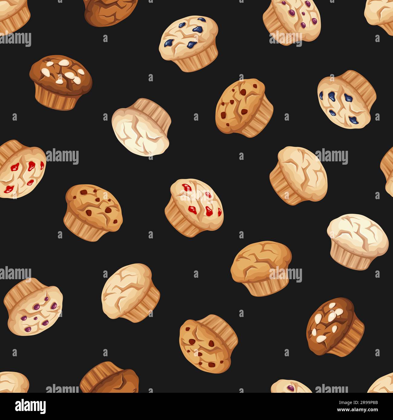 Seamless pattern with muffins on a black background. Vector ...