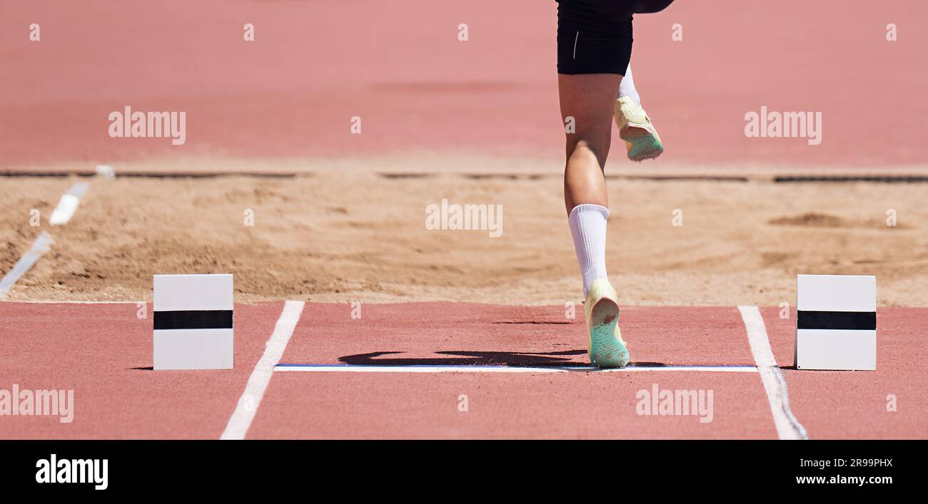 Long jump men athlete jump in athletics competition, sportsman landing ...