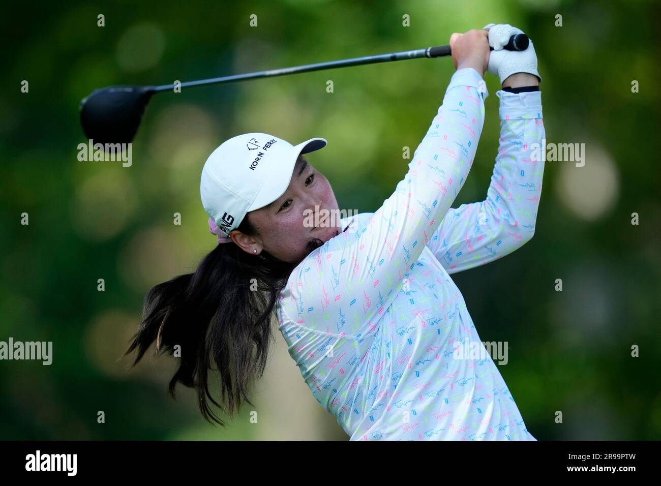 Allisen Corpuz tees off on the third hole during the final round of the ...