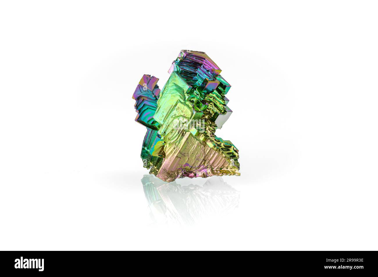 bismuth crystal isolated on white blackground. macro detail background ...
