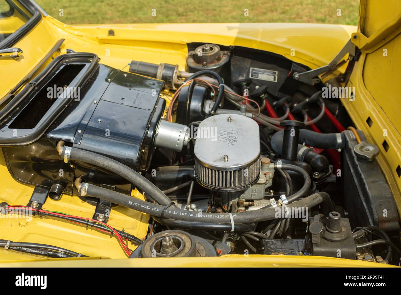 Ford Anglia rally car engine. Burnley Classic car Show 2023 Stock Photo ...