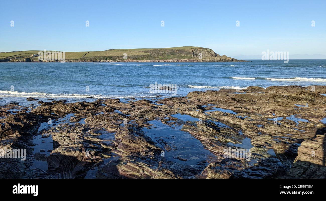 View across to Stepper Point near Daymer Bay - Cornwall, UK Stock Photo ...