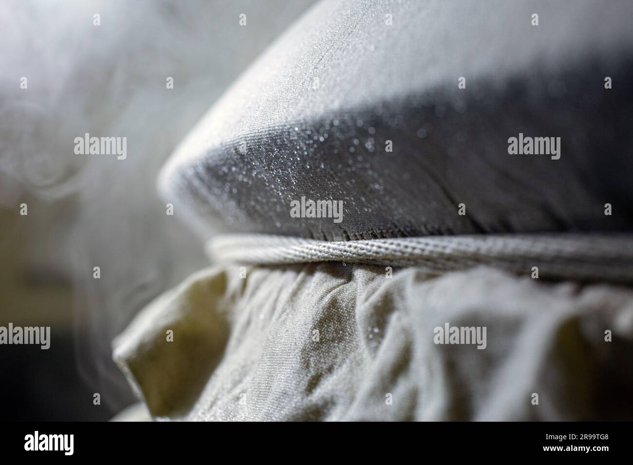 Producing Japanese sake/Steaming rice for sake at Akashi Sake Brewery ...
