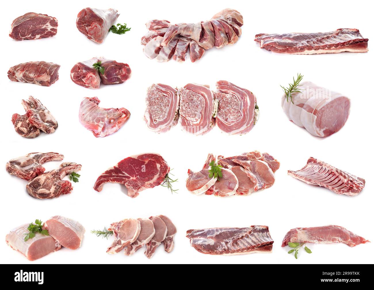 pork meats in front of white background Stock Photo - Alamy