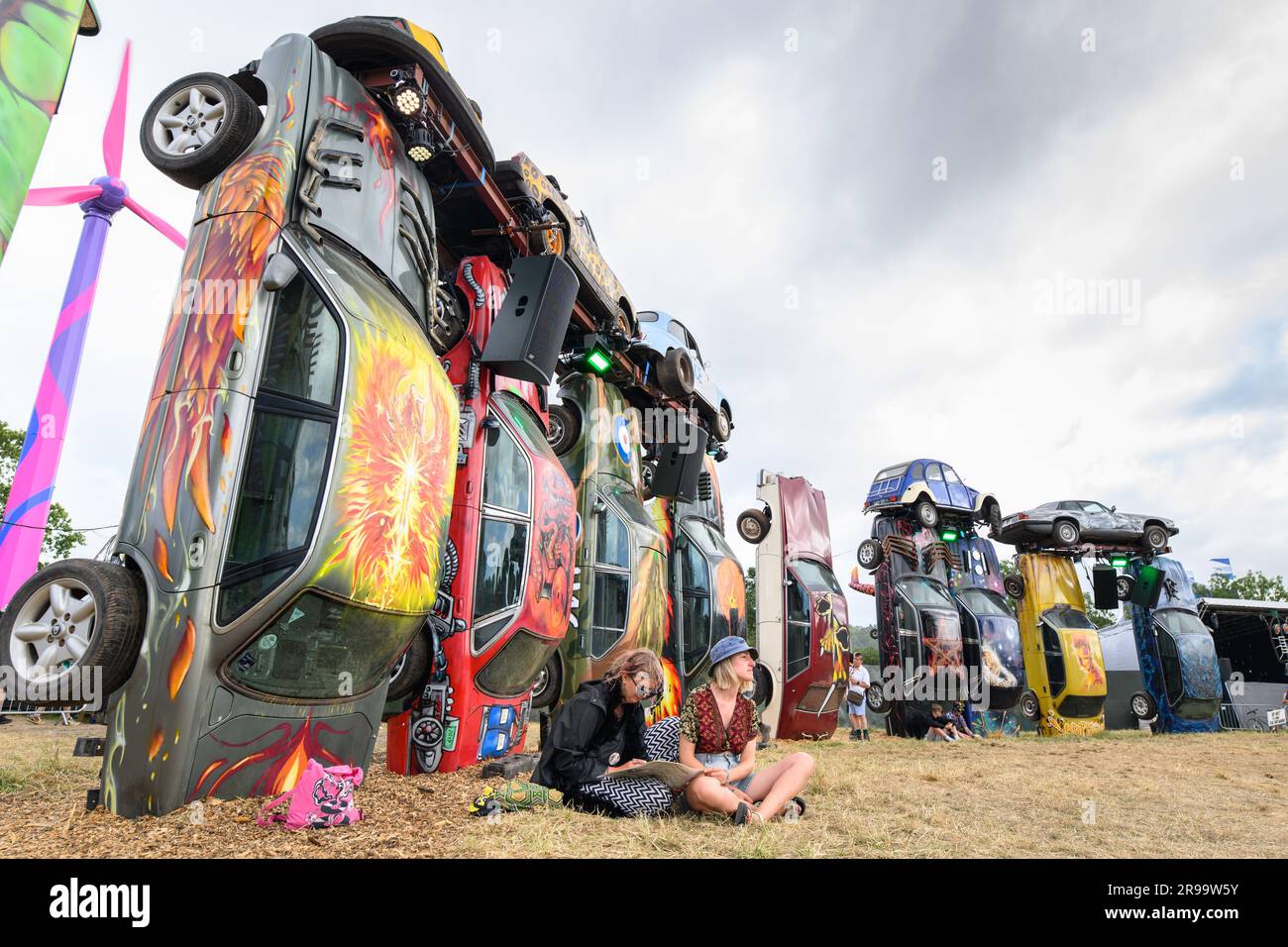 Somerset, UK. 25 June 2023. Carhenge, an installation by artist Joe ... Somerset, UK. 25 June 2023. Carhenge, an installation by artist Joe ...