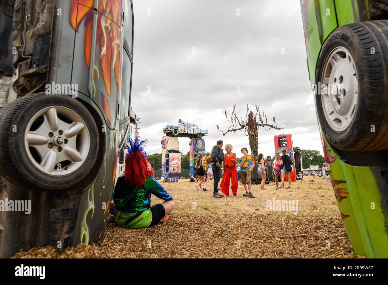 Somerset, UK. 25 June 2023. Carhenge, an installation by artist Joe ... Somerset, UK. 25 June 2023. Carhenge, an installation by artist Joe ...
