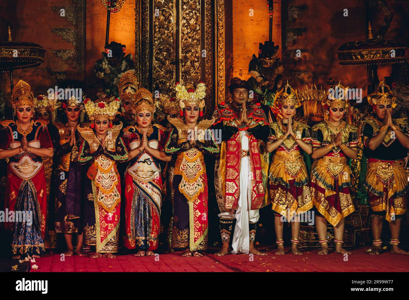 Balinese dance show with colorful dressed artists. Traditional balinese ...