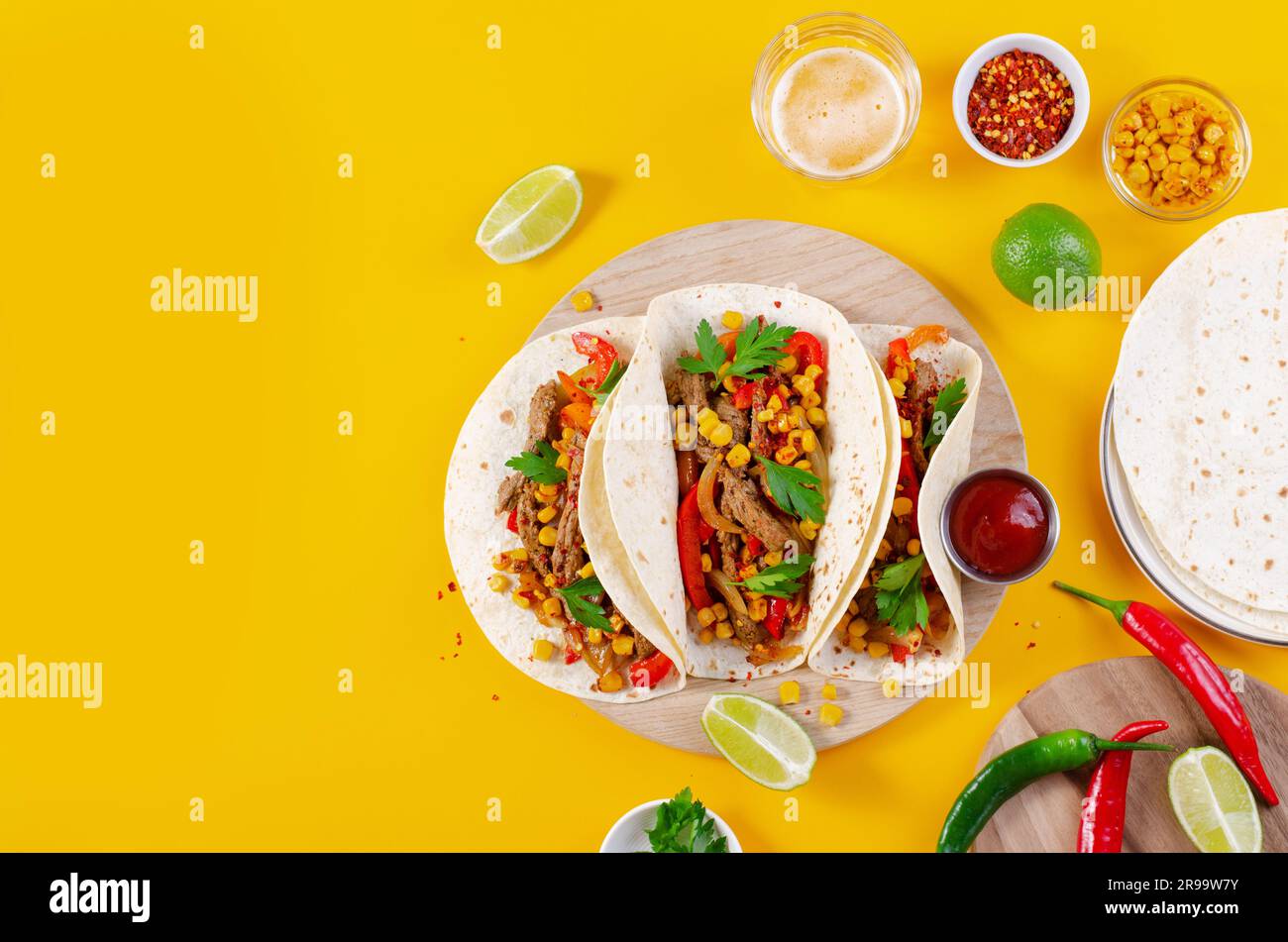 Mexican Tacos with Beef and Vegetables, Tacos al Pastor on Bright ...