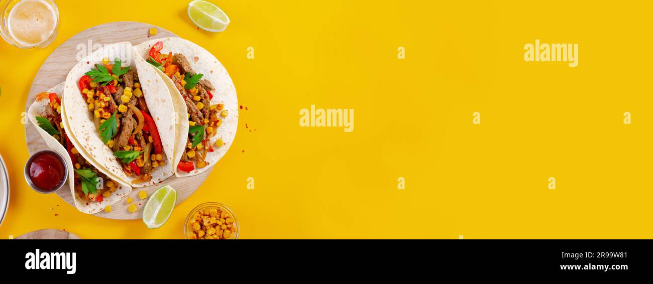 Mexican Tacos with Beef and Vegetables, Tacos al Pastor on Bright ...