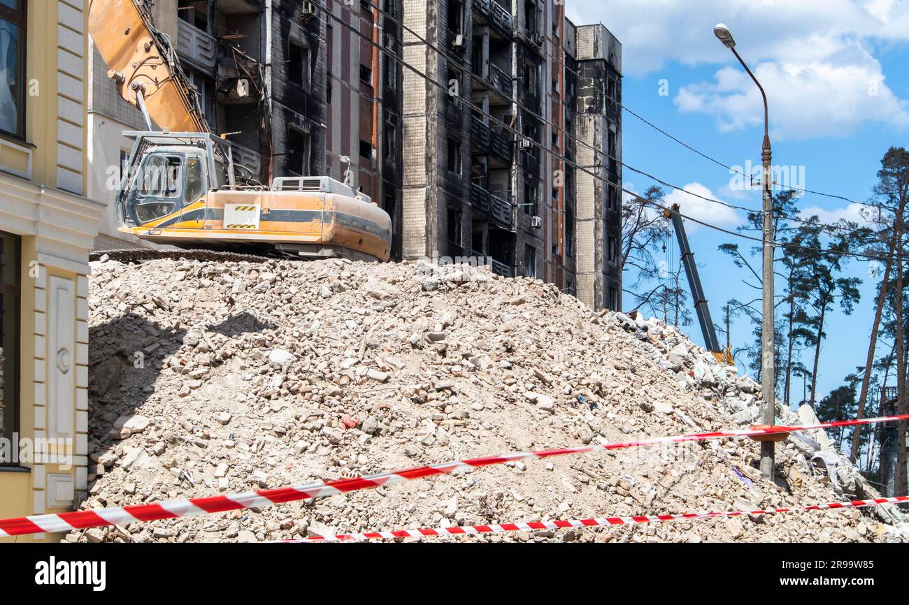 Demolition of a high-rise building. The collapse of a residential ...