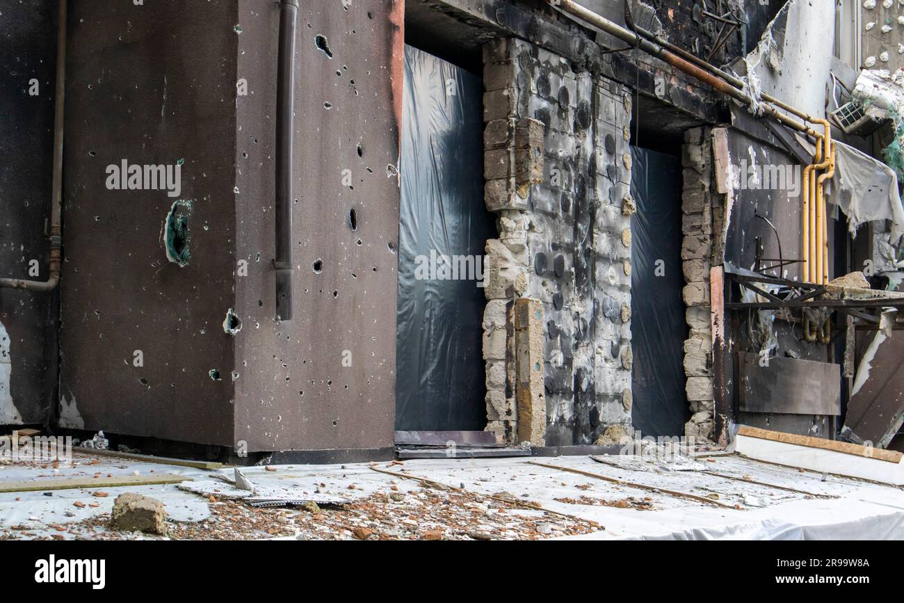 Residential buildings, windows and balconies were damaged by the blast ...