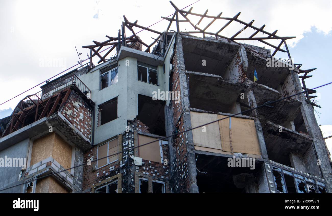 Residential high-rise building after a strong fire. Apartments and ...