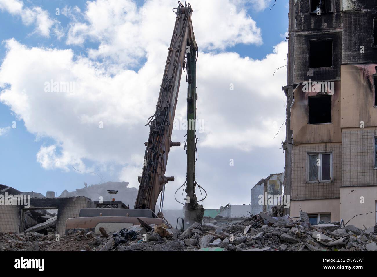 The process of demolition of the old dismantling of the building. The ...