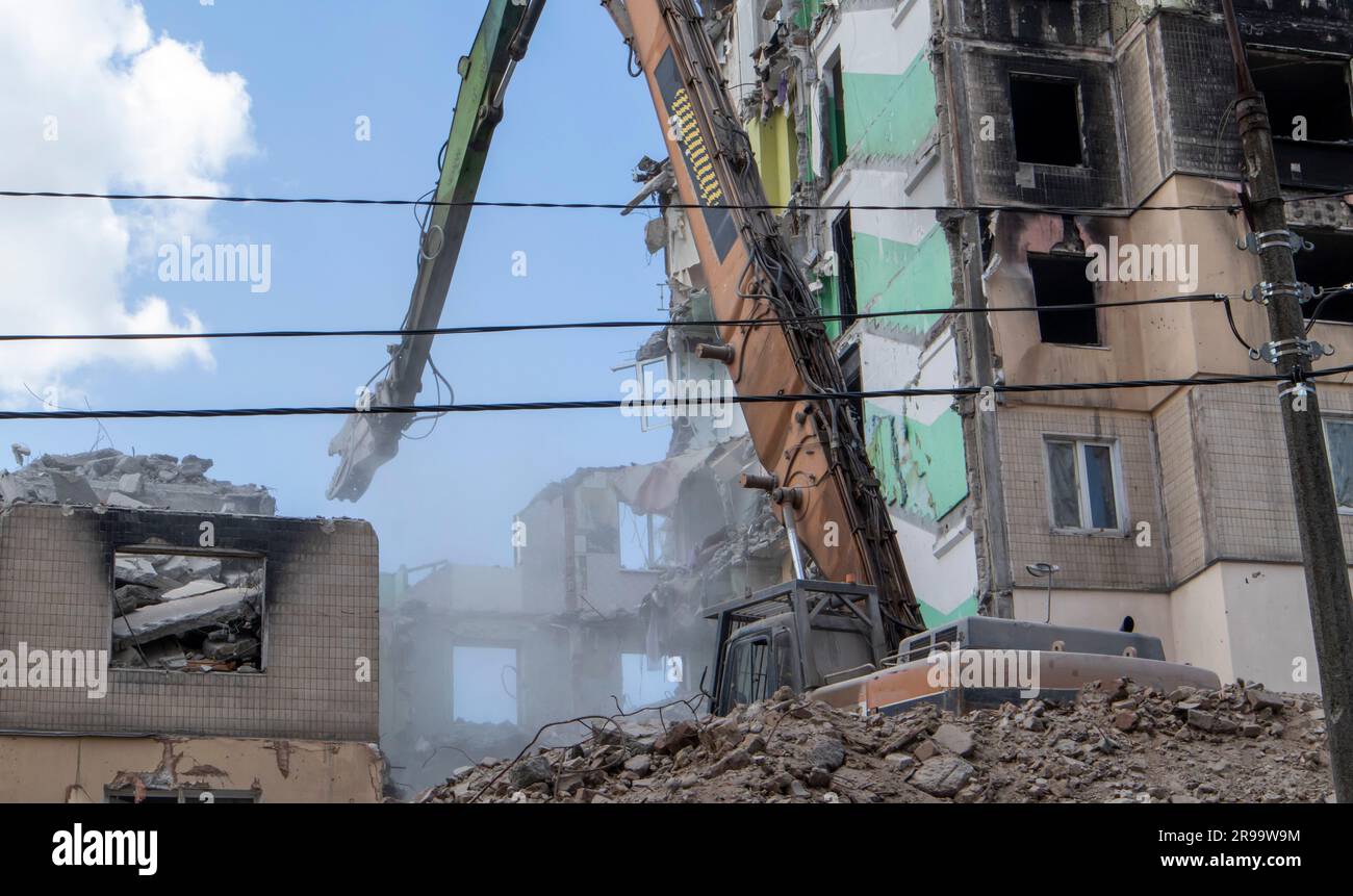 The process of demolition of the old dismantling of the building. The ...