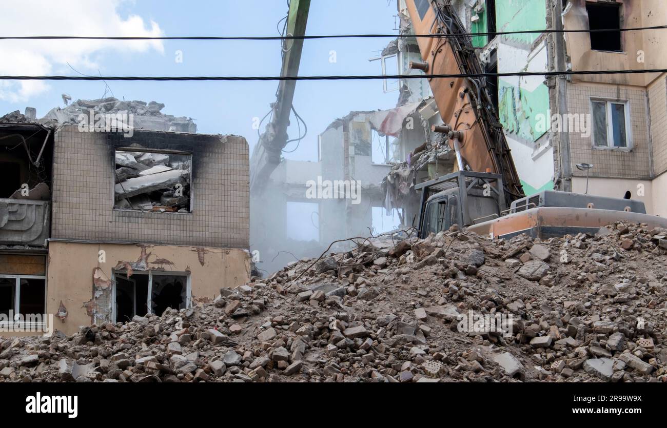 The process of demolition of the old dismantling of the building. The ...