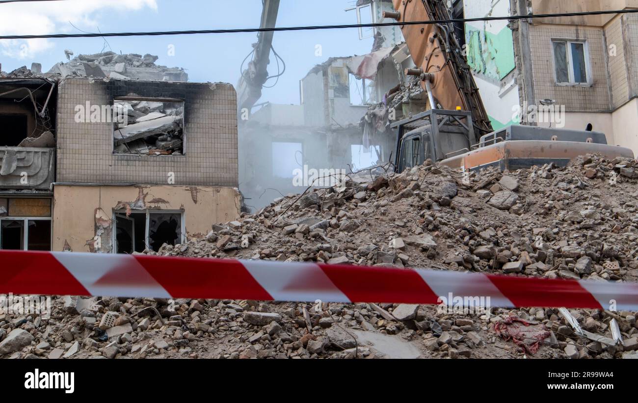 Demolition of a high-rise building. The collapse of a residential ...