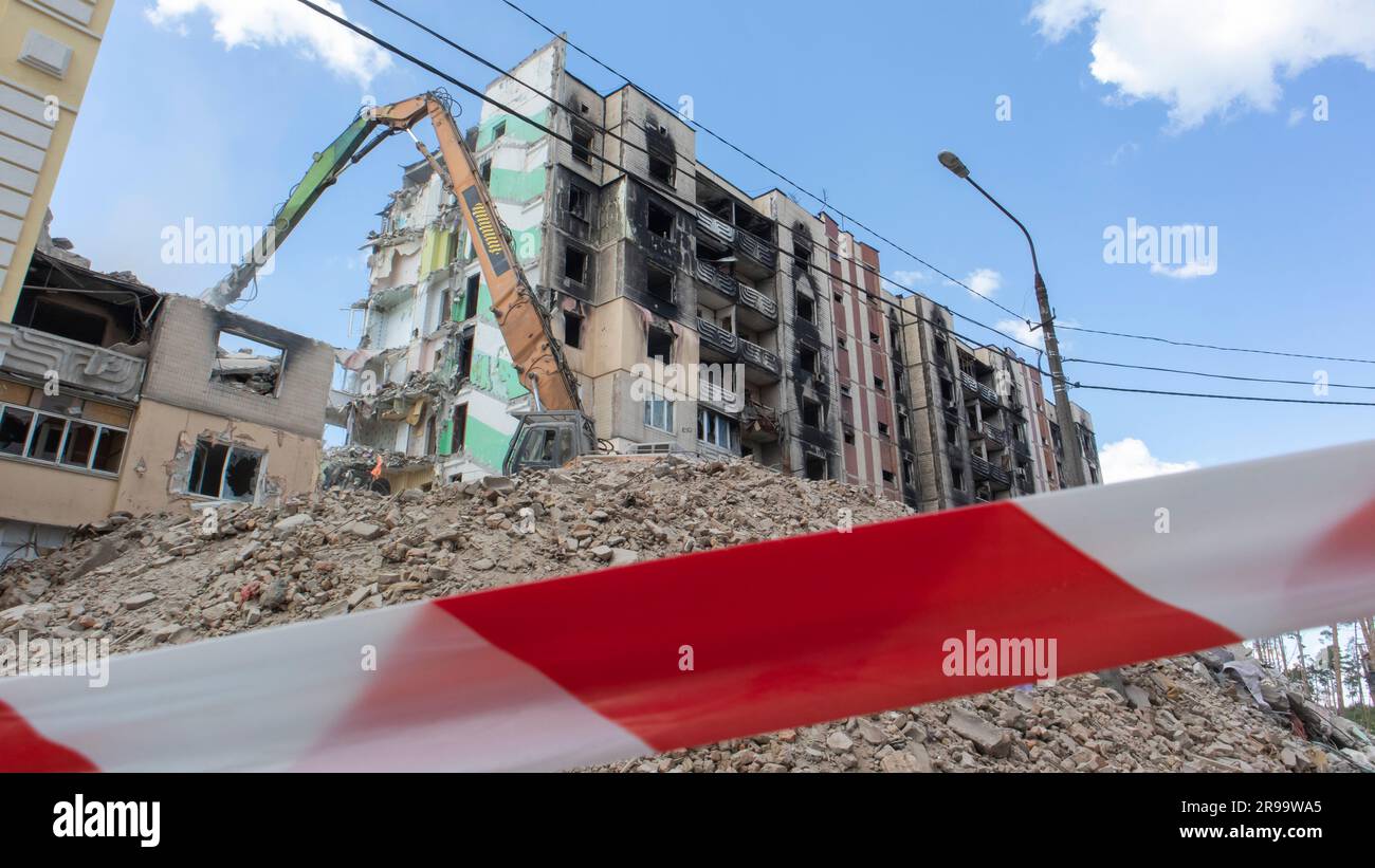Demolition of a high-rise building. The collapse of a residential ...