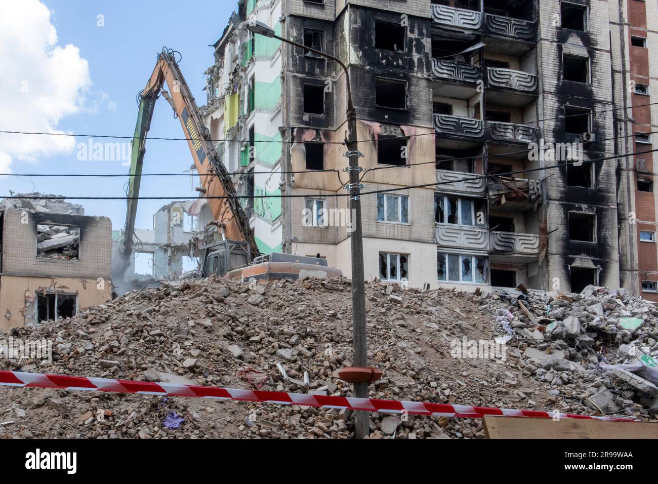Demolition of a high-rise building. The collapse of a residential ...