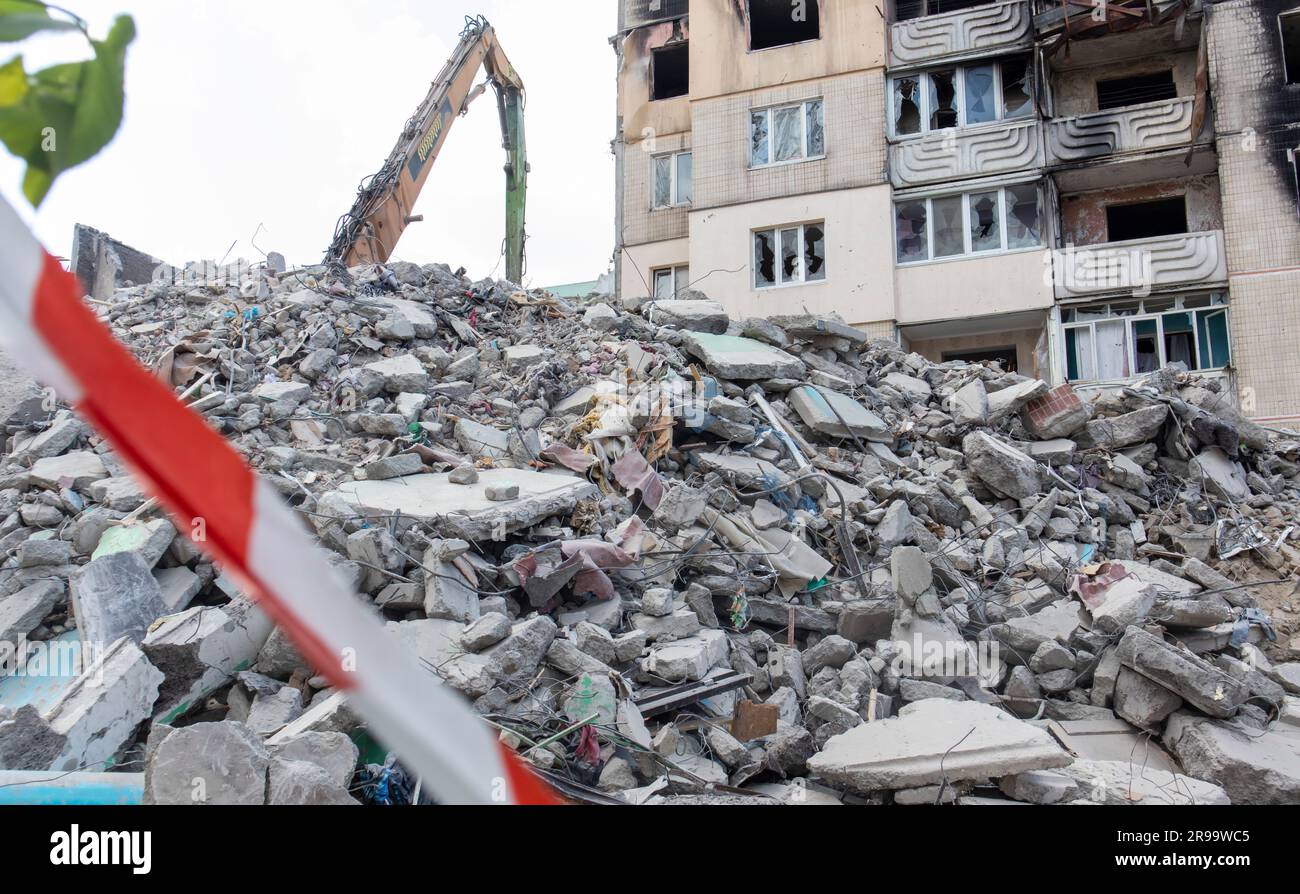 Demolition of a high-rise building. The collapse of a residential ...