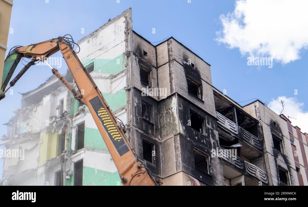 The process of demolition of the old dismantling of the building. The ...
