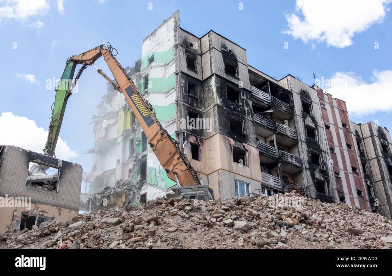 Demolition of a high-rise building. The collapse of a residential ...