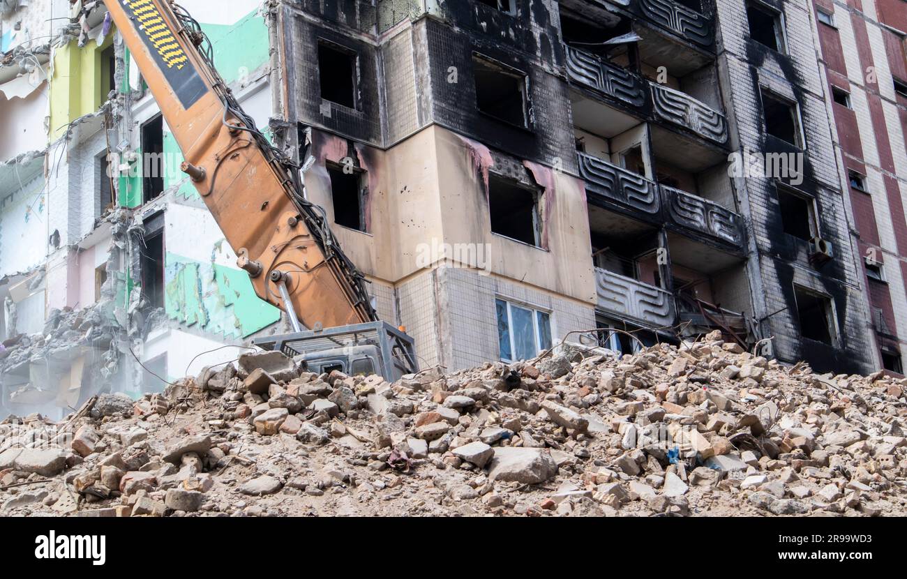 The process of demolition of the old dismantling of the building. The ...