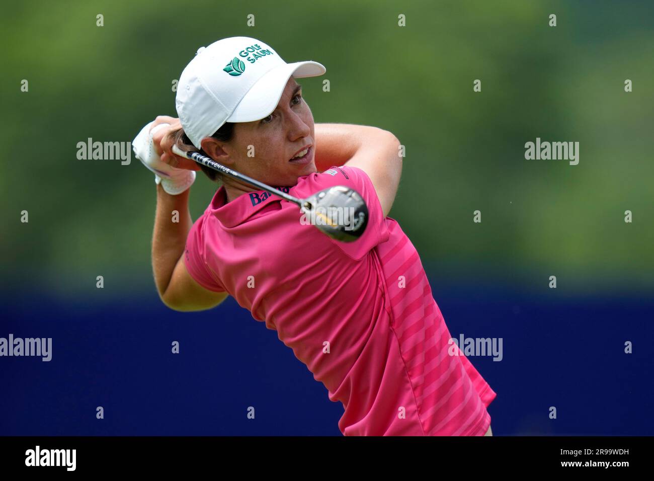 Carlota Ciganda, of Spain, tees off on the fourteenth hole during the ...
