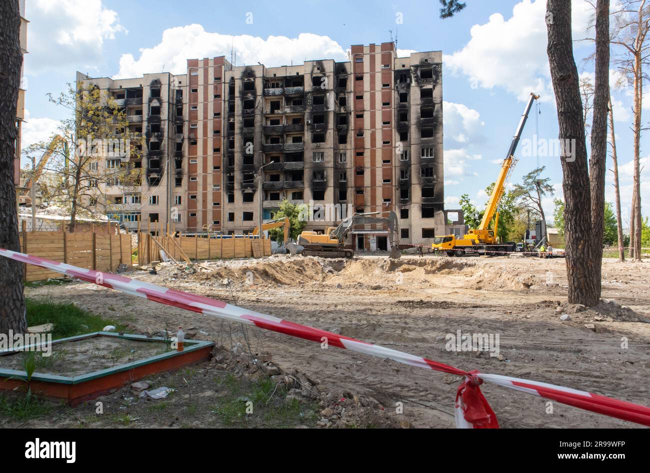 Demolition of a high-rise building. The collapse of a residential ...