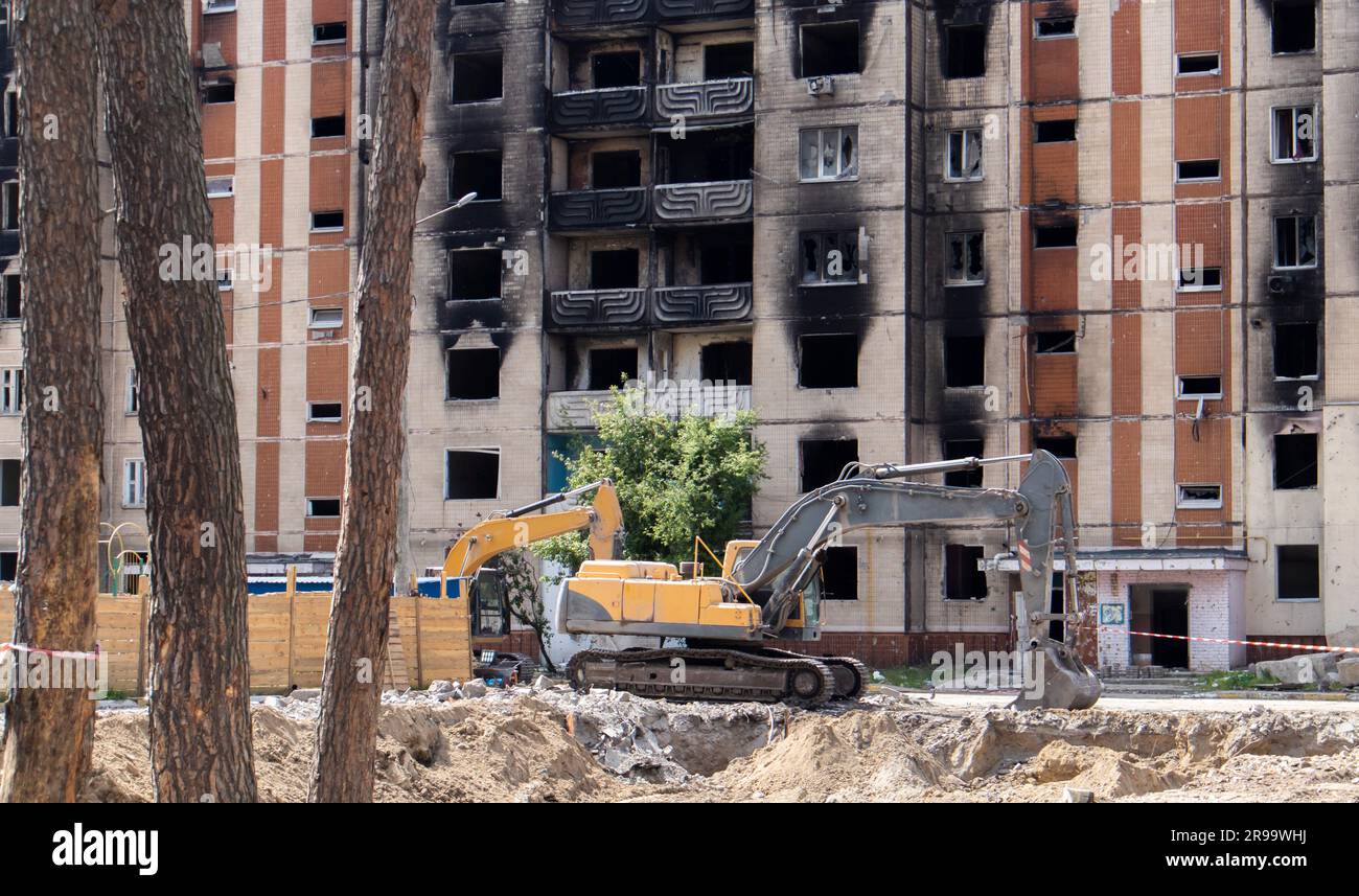 Demolition of a high-rise building. The collapse of a residential ...